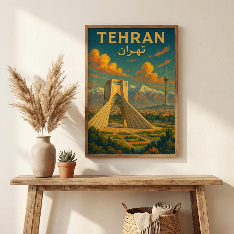 Tehran Poster | Persian Wall Art Print | Azadi Milad Tower Poster ...