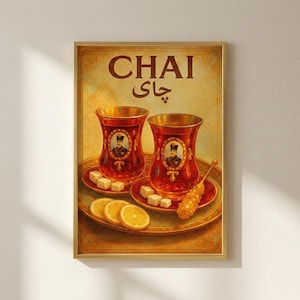 Persian Tea Chai Print | Persian Food Wall Art Poster | Vintage Qajar ...
