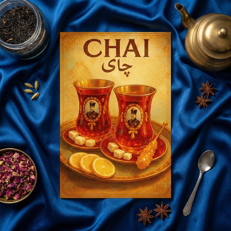 Persian Tea Chai Print | Persian Food Wall Art Poster | Vintage Qajar ...