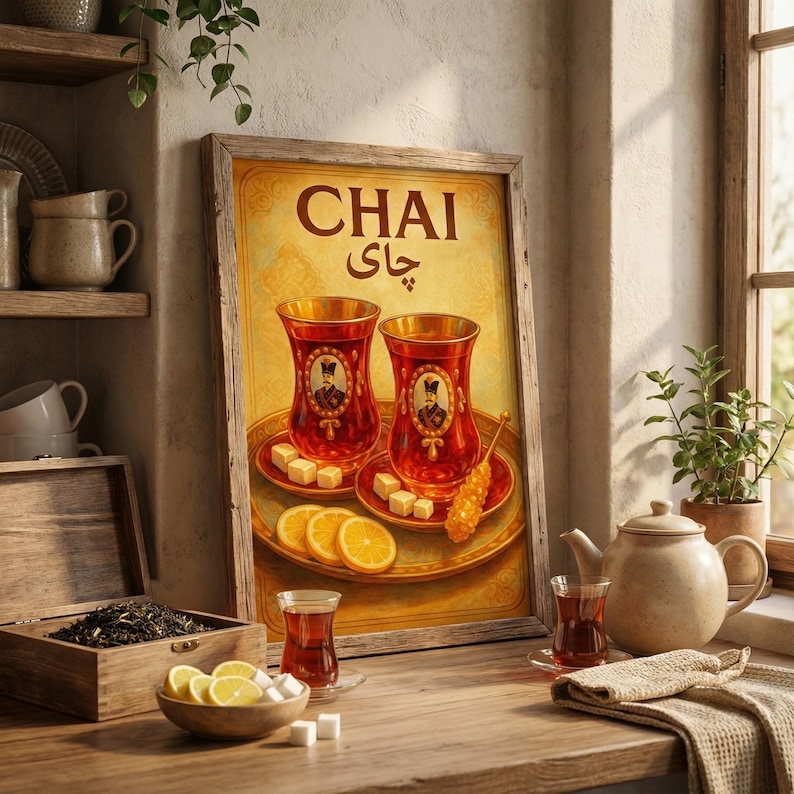 Persian Tea Chai Print | Persian Food Wall Art Poster | Vintage Qajar ...