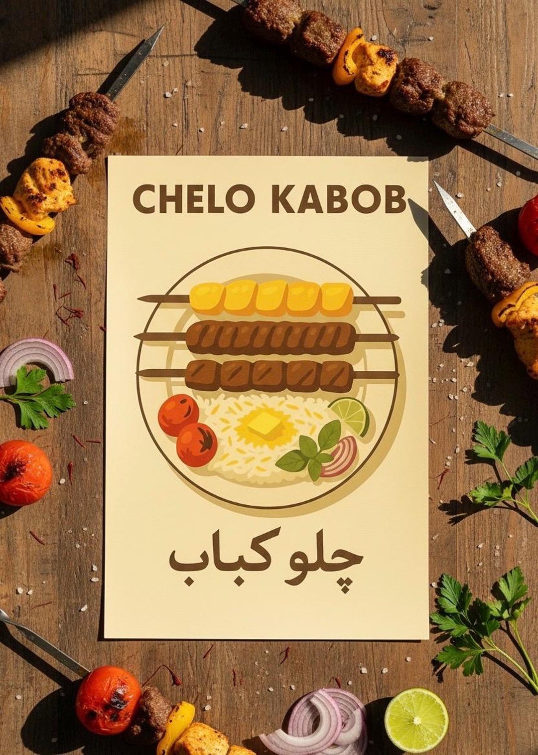 Persian Food Art Poster | Chelo Kabob Print | Iranian Kitchen Decor ...