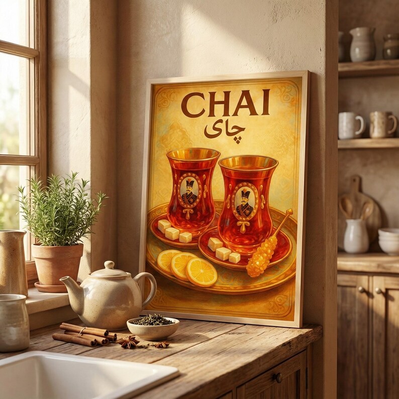 Persian Tea Chai Print | Persian Food Wall Art Poster | Vintage Qajar ...