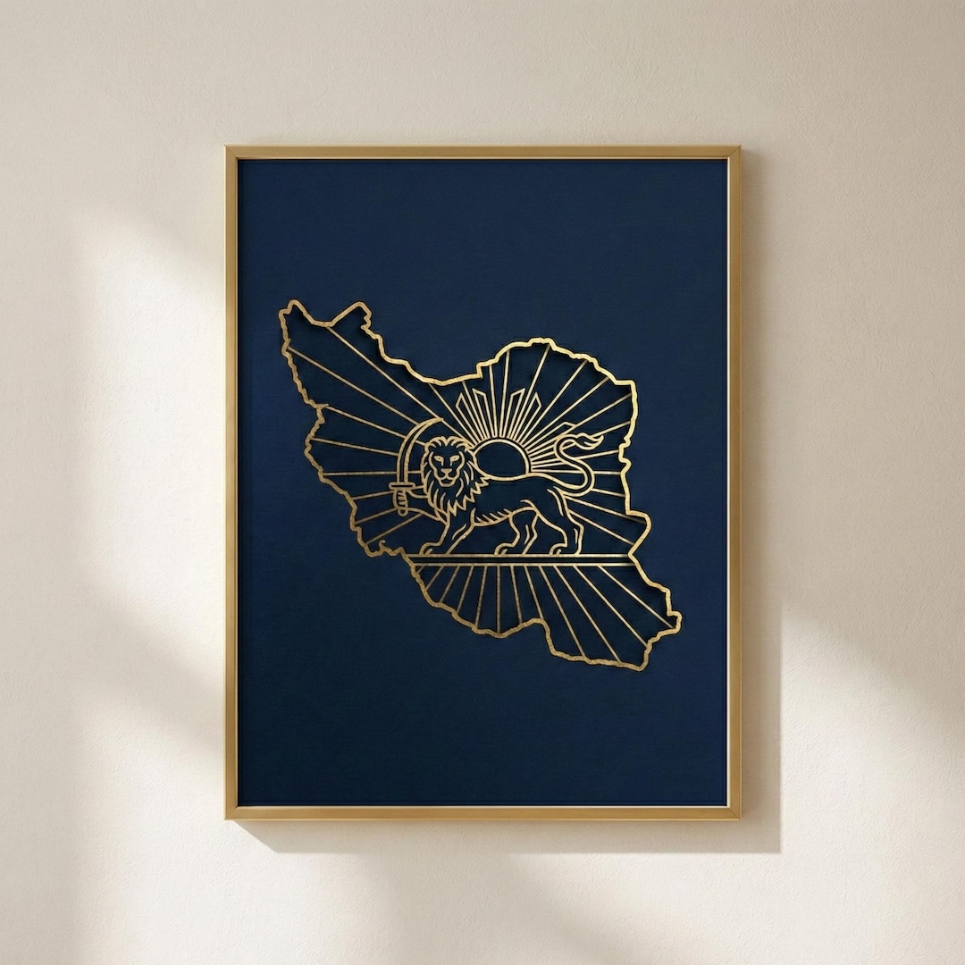 Persian Lion and Sun, Iran Map Print | Shir O Khorshid Wall Art ...