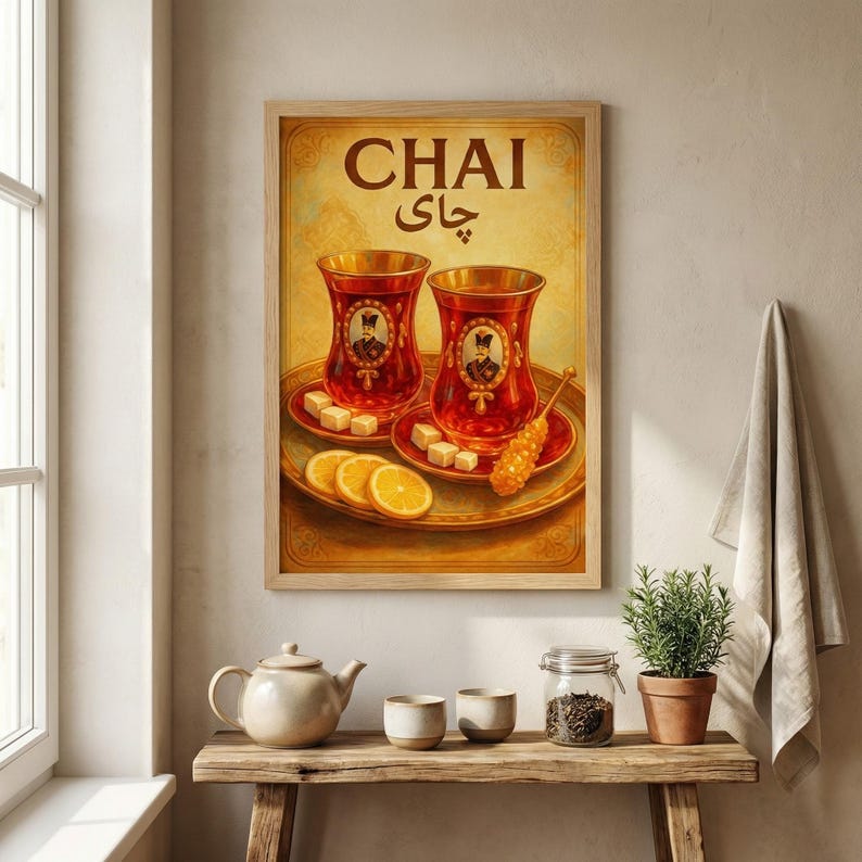 Persian Tea Chai Print | Persian Food Wall Art Poster | Vintage Qajar ...