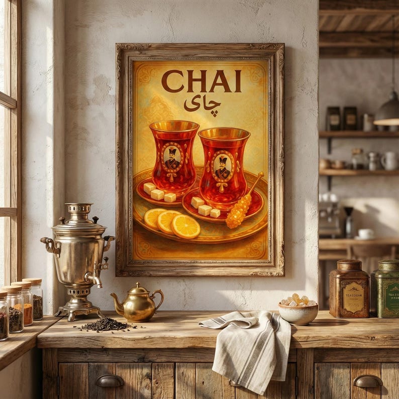 Persian Tea Chai Print | Persian Food Wall Art Poster | Vintage Qajar ...