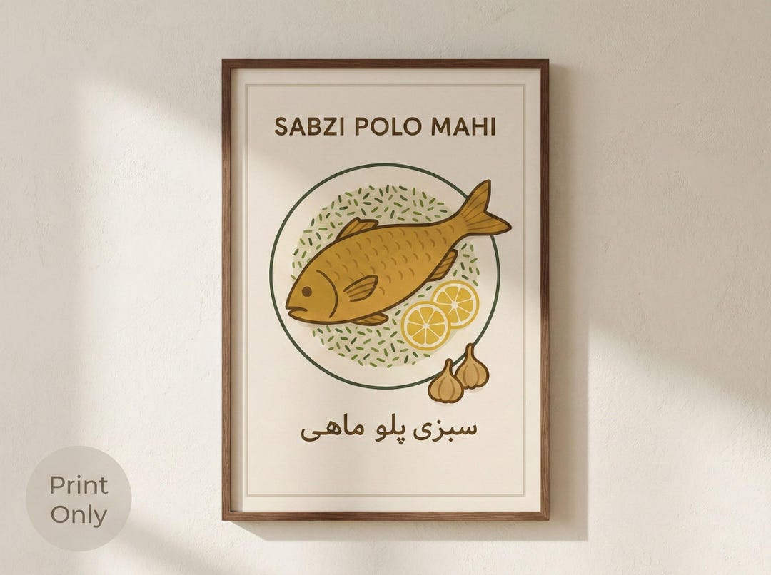 Persian Food Art Print | Sabzi Polo Mahi Poster | Iranian Kitchen Decor ...