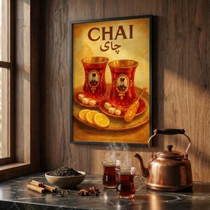Persian Tea Chai Print | Persian Food Wall Art Poster | Vintage Qajar ...
