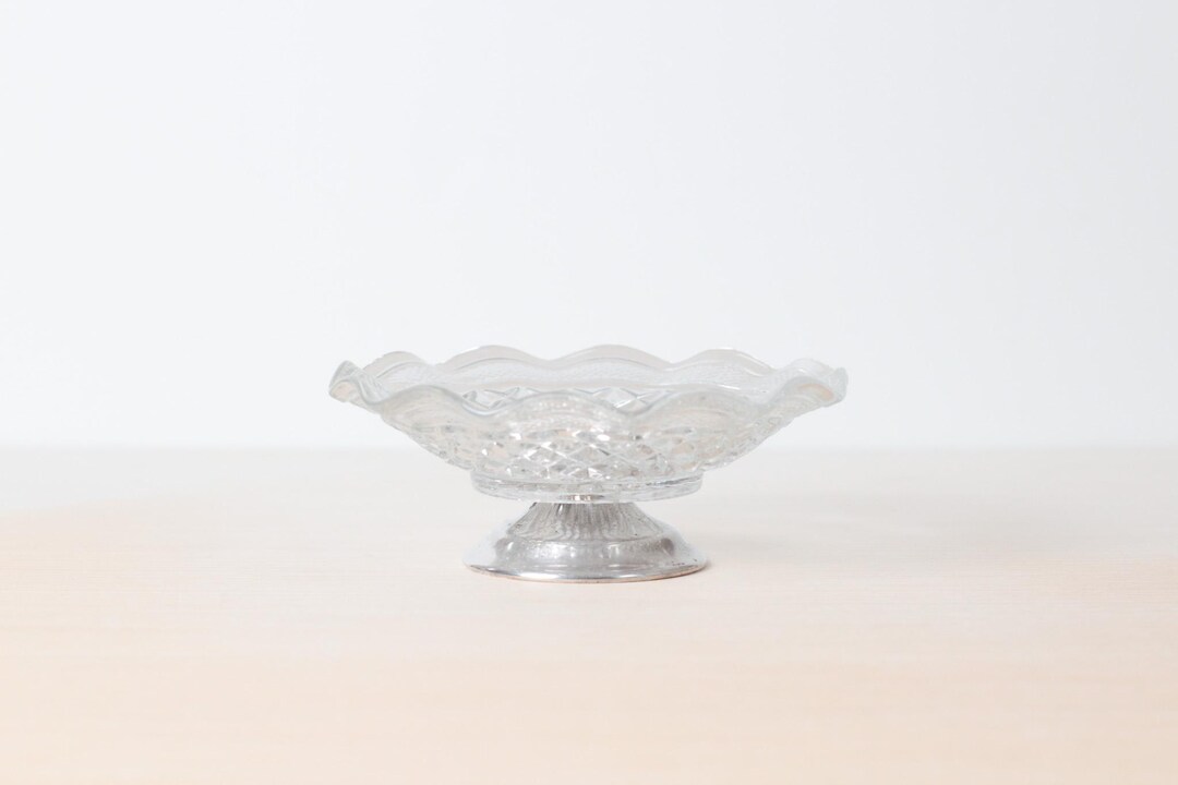 Vintage Glass Compote With Silver-tone Pedestal Base, Mid-century ...
