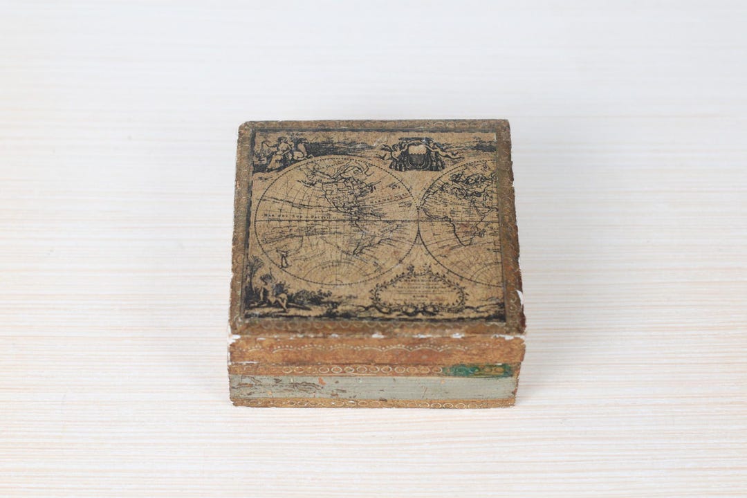 Vintage Italian Florentine Gilded Box With Antique World Map Motif - Etsy