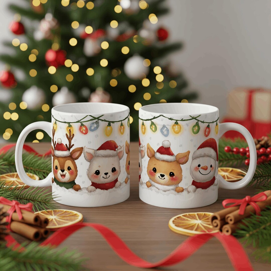 Cute Christmas Animal Mug, Cute Holiday Cups, Festive Coffee Mug, Cute ...
