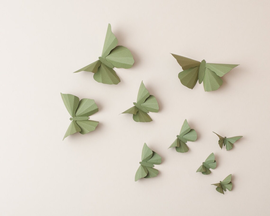 3D Wall Butterflies: Olive Green Butterfly Silhouettes for Girls Room ...