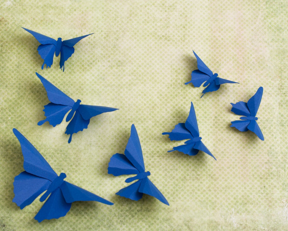 3D Butterfly Wall Art: Cobalt Blue Paper Butterfly Silhouettes for Home ...