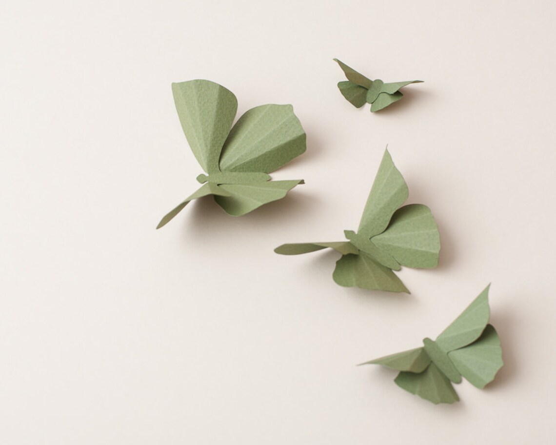 3D Wall Butterflies: Olive Green Butterfly Silhouettes for Girls Room ...