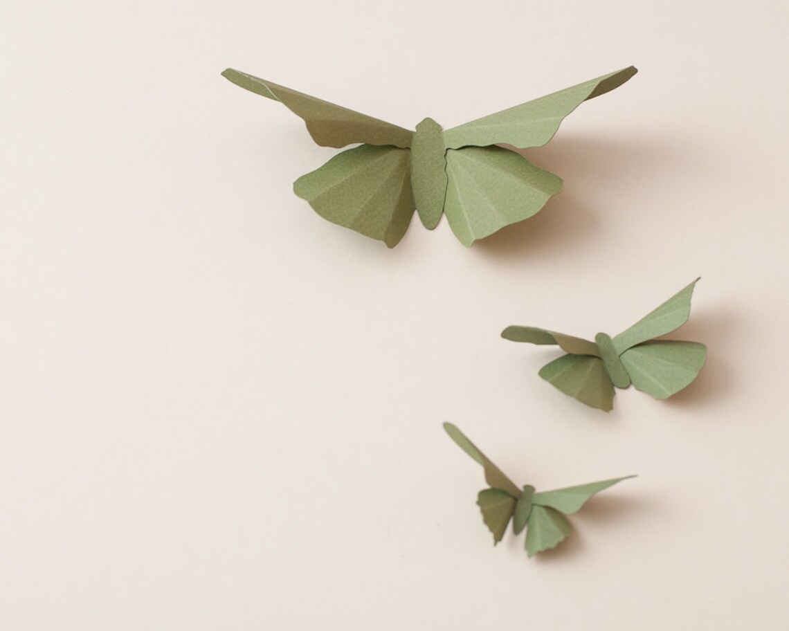 3D Wall Butterflies: Olive Green Butterfly Silhouettes for Girls Room ...