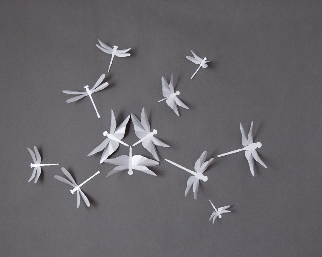 3D Wall Dragonflies, Dragonfly Nursery Wall Art in Silver Metallic Gray ...