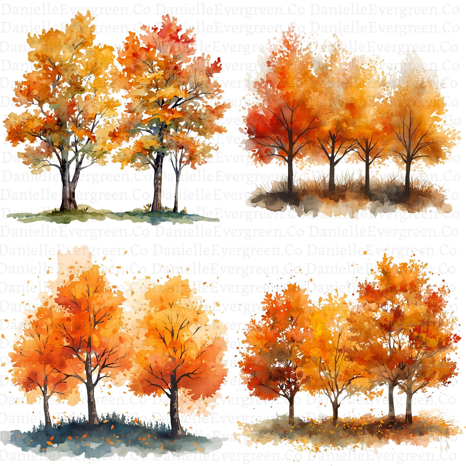 16 TRANSPARENT PNG, Autumn Trees Digital, Fall Trees Clipart, Autumn ...