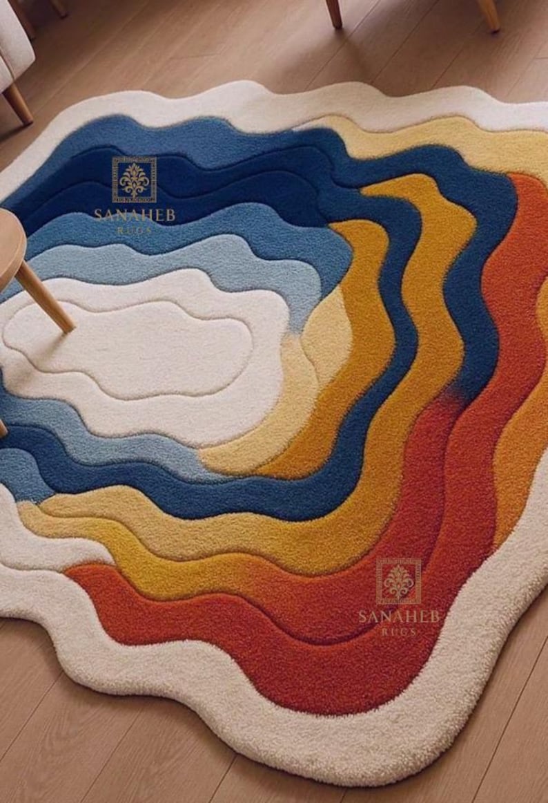 Abstract Wool Rug | Hand-tufted 3D Wavy Colorful Carpet - Etsy
