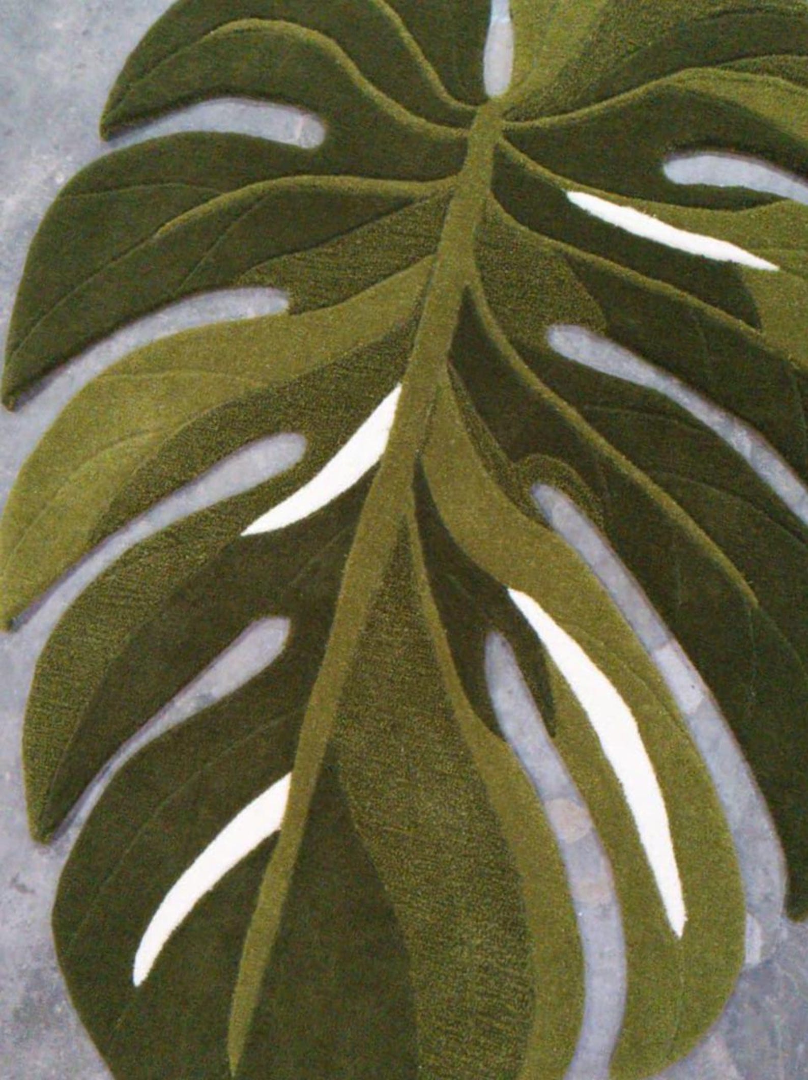 Hand Tufted Wool Monstera Leaf Rug, Tropical Botanical Carpet, Living ...