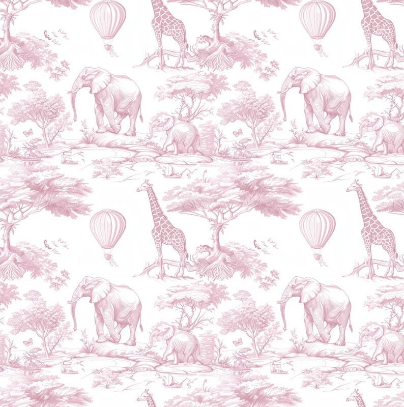 100% Cotton Fabric, Chinoiserie Toile De Jouy Safari - Deep Pink ...
