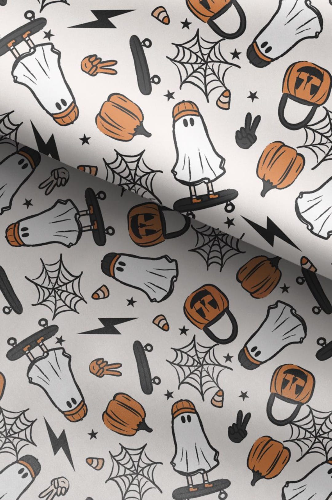 100% Cotton Fabric, Ghost - Skater, Halloween, Pumpkins, Fabric ...