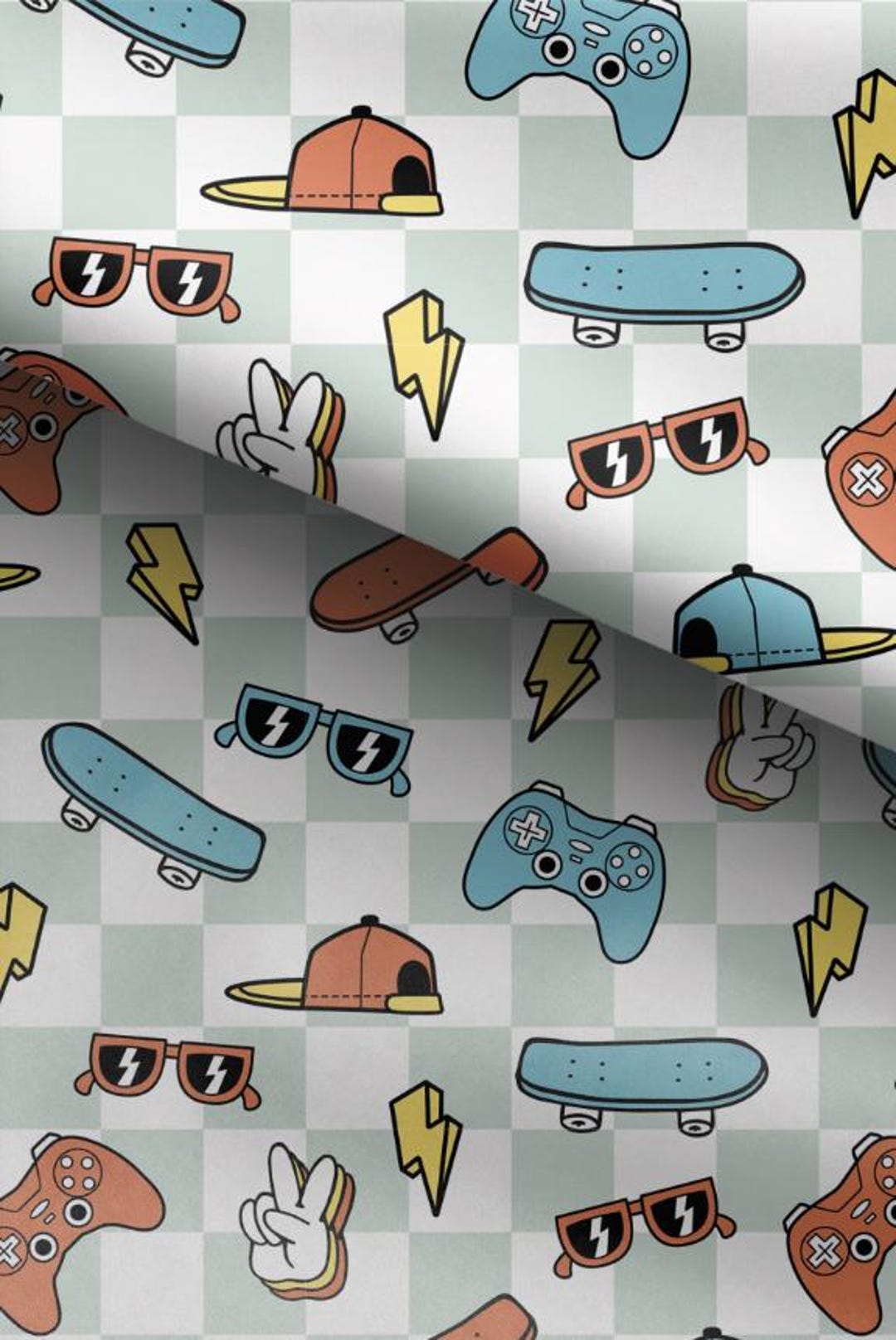 100% Cotton Fabric, Checkered - Skater Boy, Fabric, Quilting Fabric ...