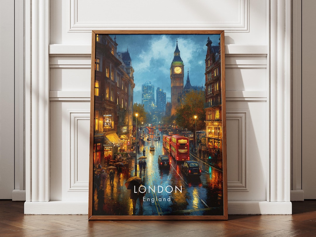 London Travel Poster – Historic City Wall Art, Old Town Streets, Iconic ...