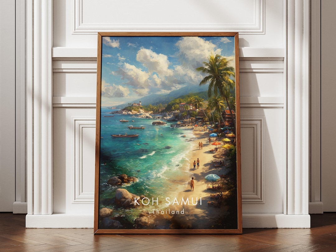 Koh Samui Thailand Travel Poster – Tropical Beach Wall Art Print, Palm ...