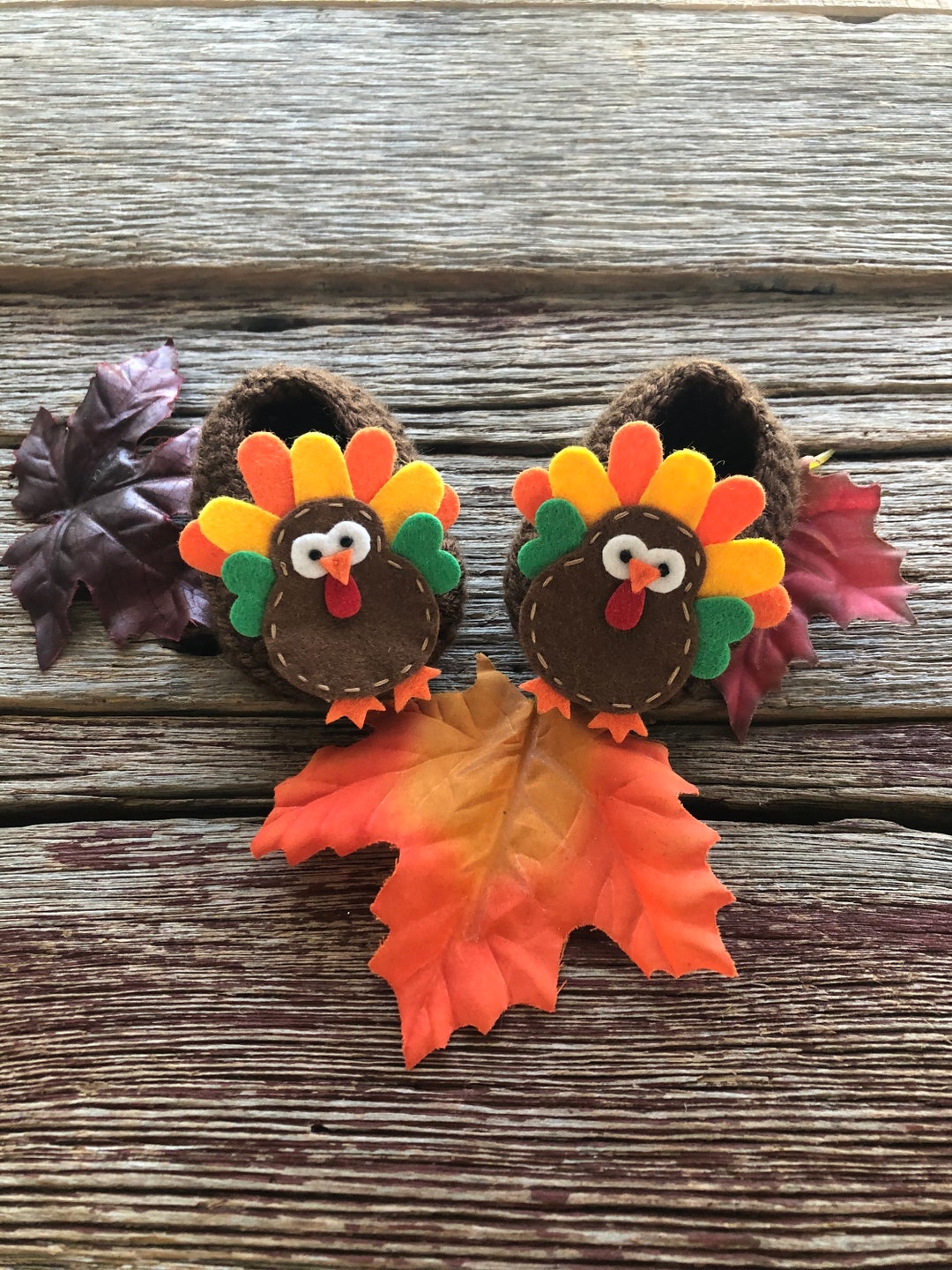Crocheted Baby Booties With Felt Turkey, Thanksgiving Baby Booties five ...