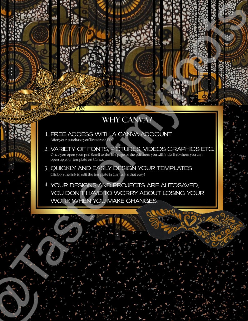 Afrocentric Masquerade Party Invitation Template: Digital Canva Design ...