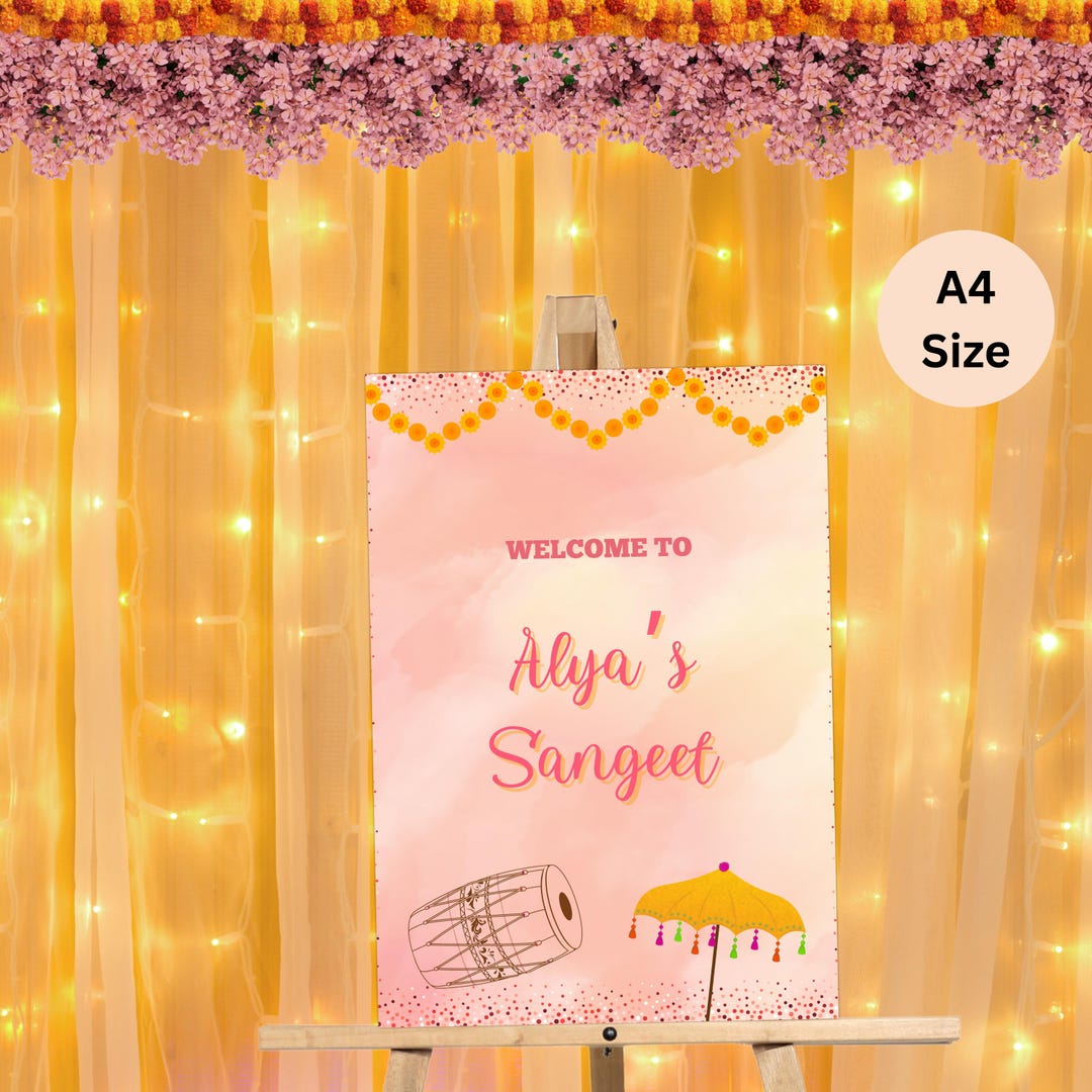 A4 Editable Sangeet/dholki/haldi Welcome Sign Template, Pink Wedding ...