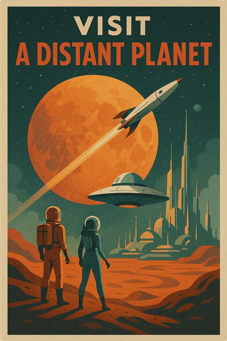 Retro Space Travel Poster Set – Printable Wall Art, Mid Century Sci-fi ...