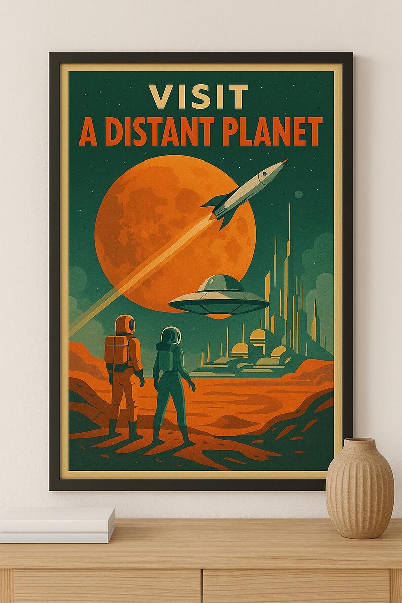 Retro Space Travel Poster Set – Printable Wall Art, Mid Century Sci-fi ...