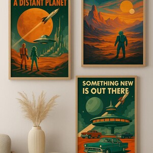 Retro Space Travel Poster Set – Printable Wall Art, Mid Century Sci-fi ...