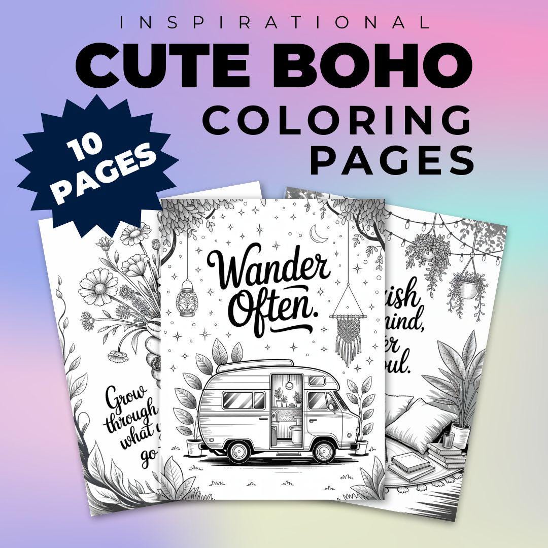 Boho Inspirational Coloring Pages – Cute Printable Self-care Quotes ...