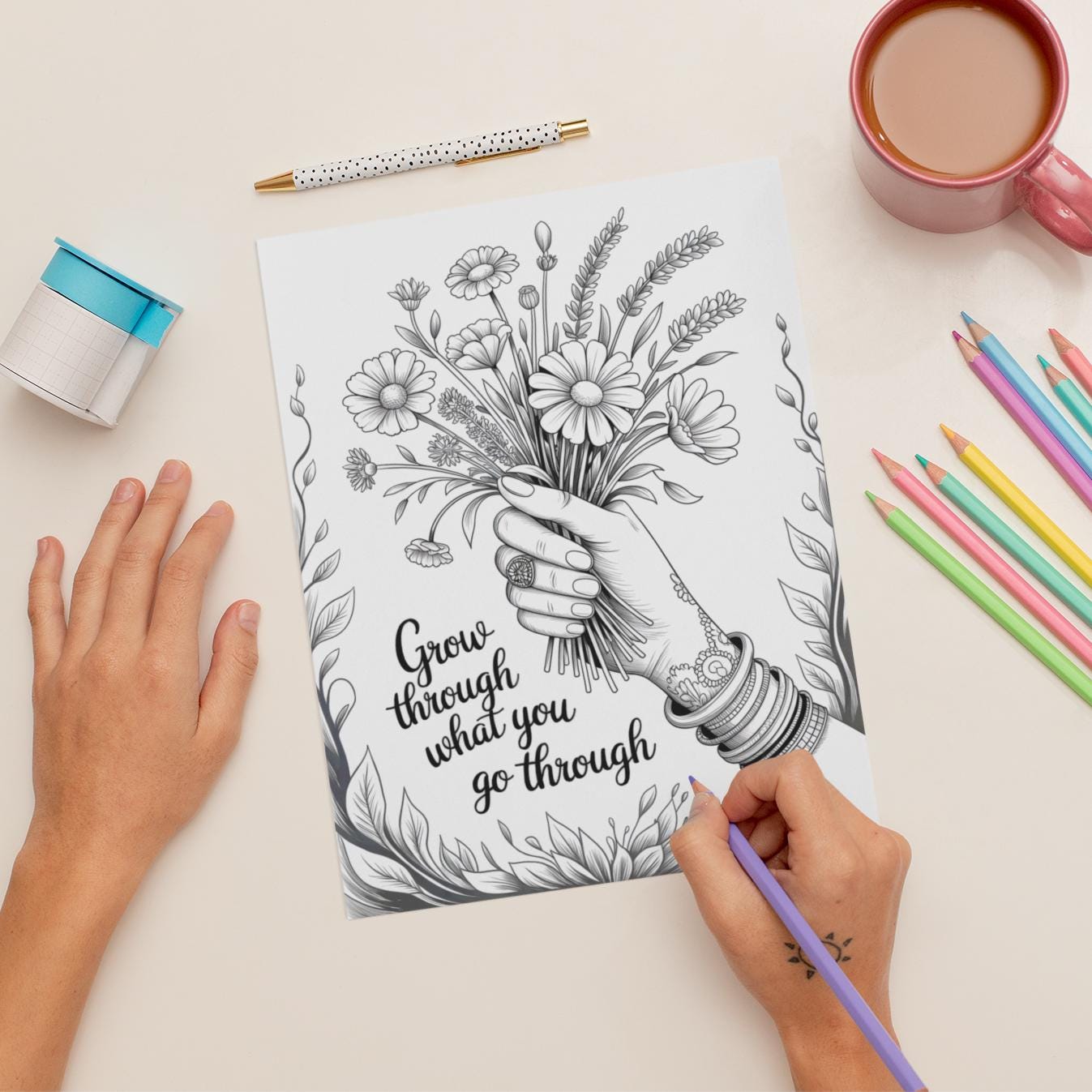 Boho Inspirational Coloring Pages – Cute Printable Self-care Quotes ...
