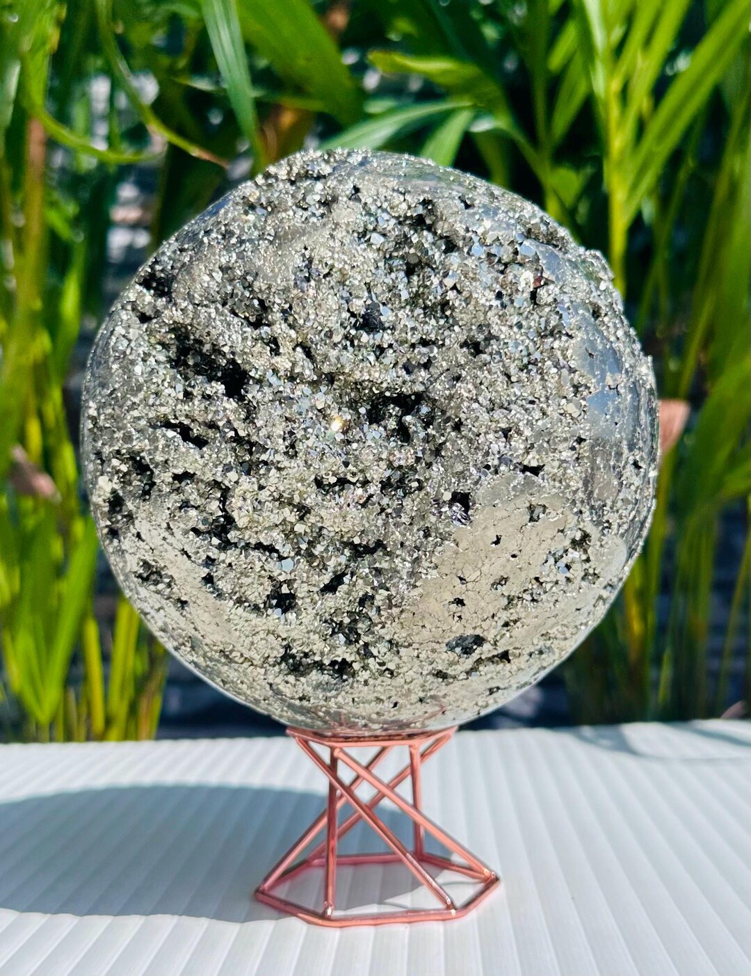 135mm Peruvian Pyrite Crystal Sphere: Golden Gemstone Home Decor Ball ...