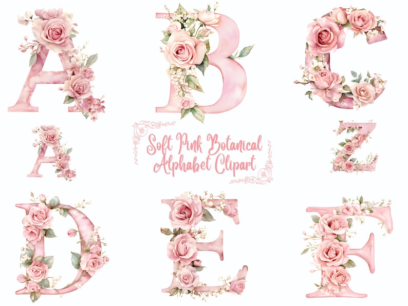Pink Alphabet Clipart, Watercolor Letters Floral PNG, Watercolor Letter ...