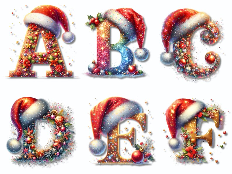 Christmas Clipart Alphabet, Christmas Font Letters Clipart, Santa Hat ...