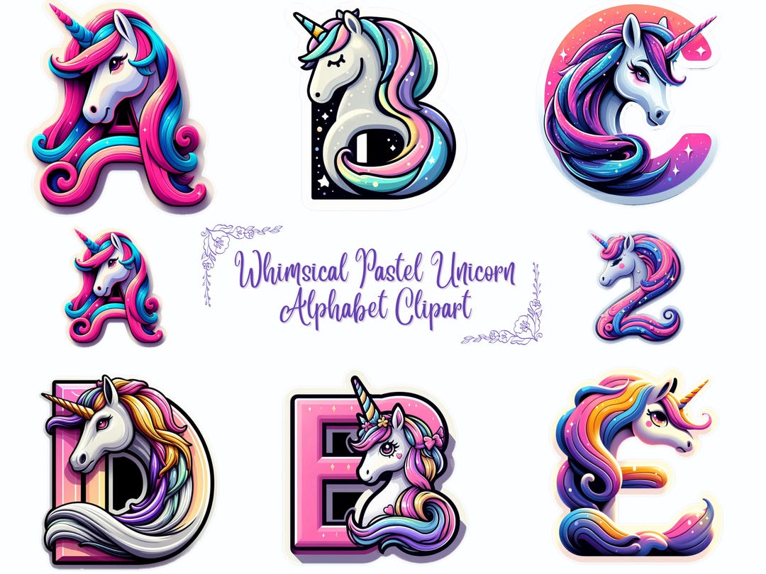 Clipart Alphabet Collection, Pastel Unicorn Letters A–Z, Cute Unicorn ...