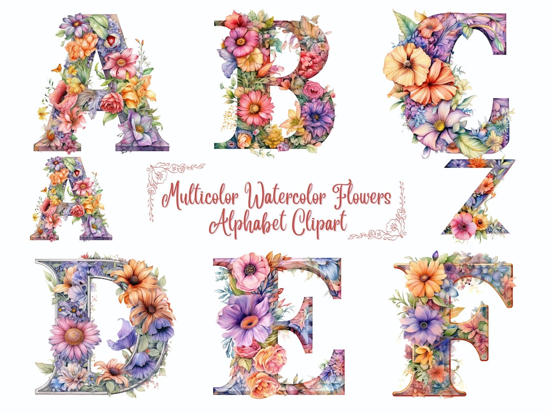 Clipart Alphabet Collection: Boho Floral Letters A–Z PNG, Clipart Set ...