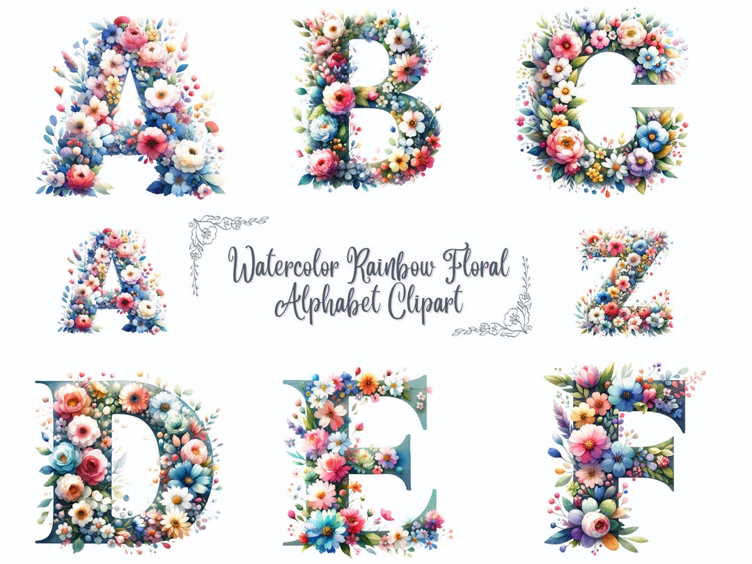 Watercolor Alphabet Clipart, Botanical Monogram Letters, Watercolor ...