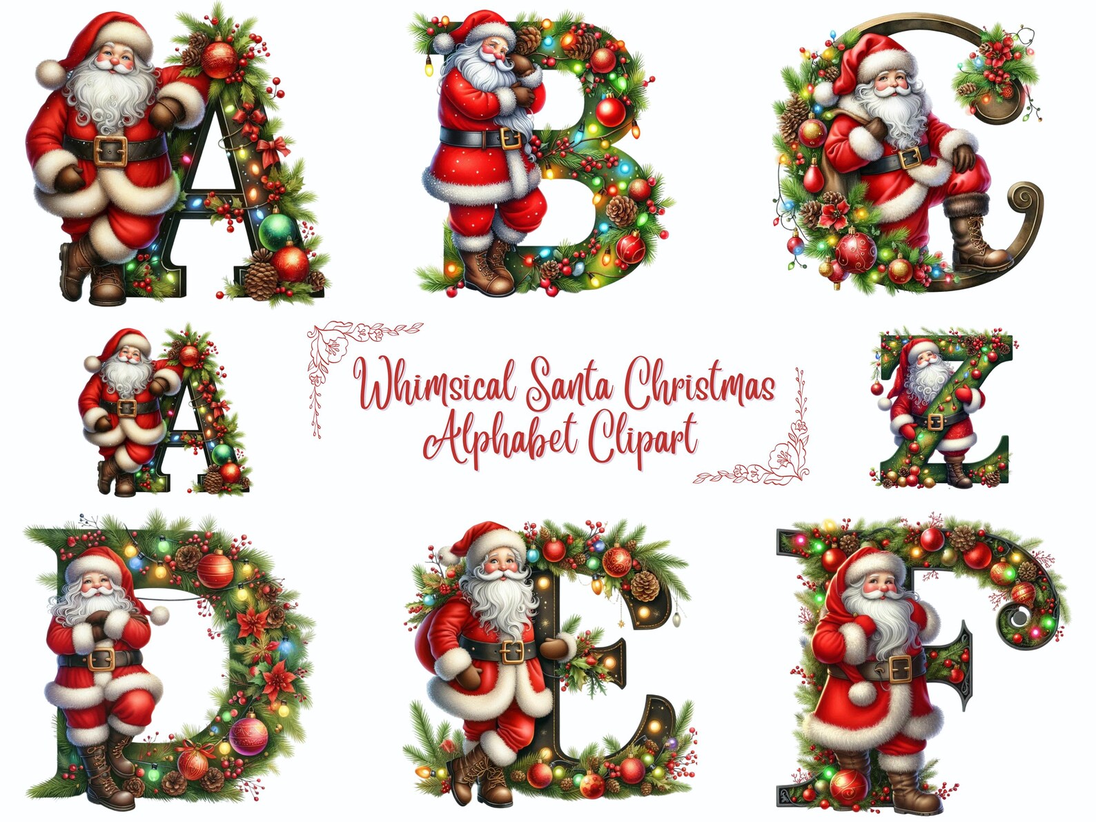 Christmas Alphabet Clipart, Santa Hat Alphabet Set, Holiday Alphabet ...