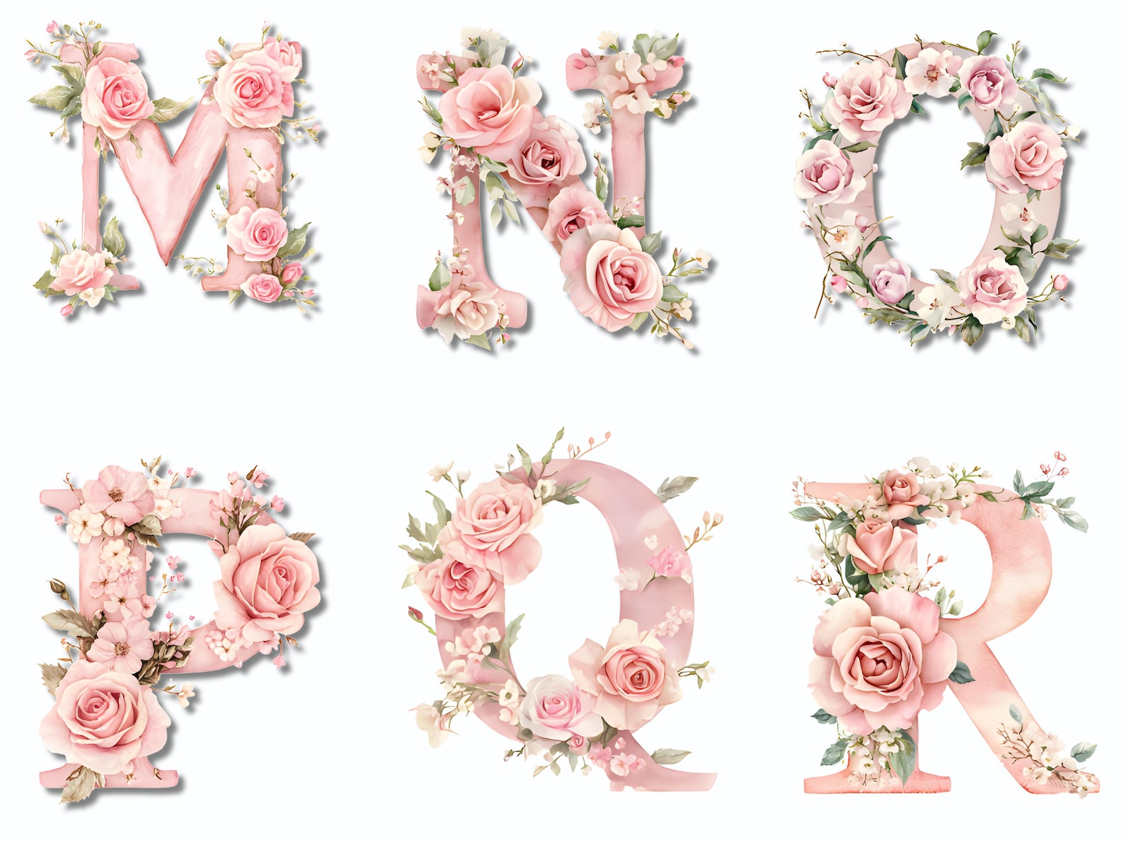 Pink Alphabet Clipart, Watercolor Letters Floral PNG, Watercolor Letter ...