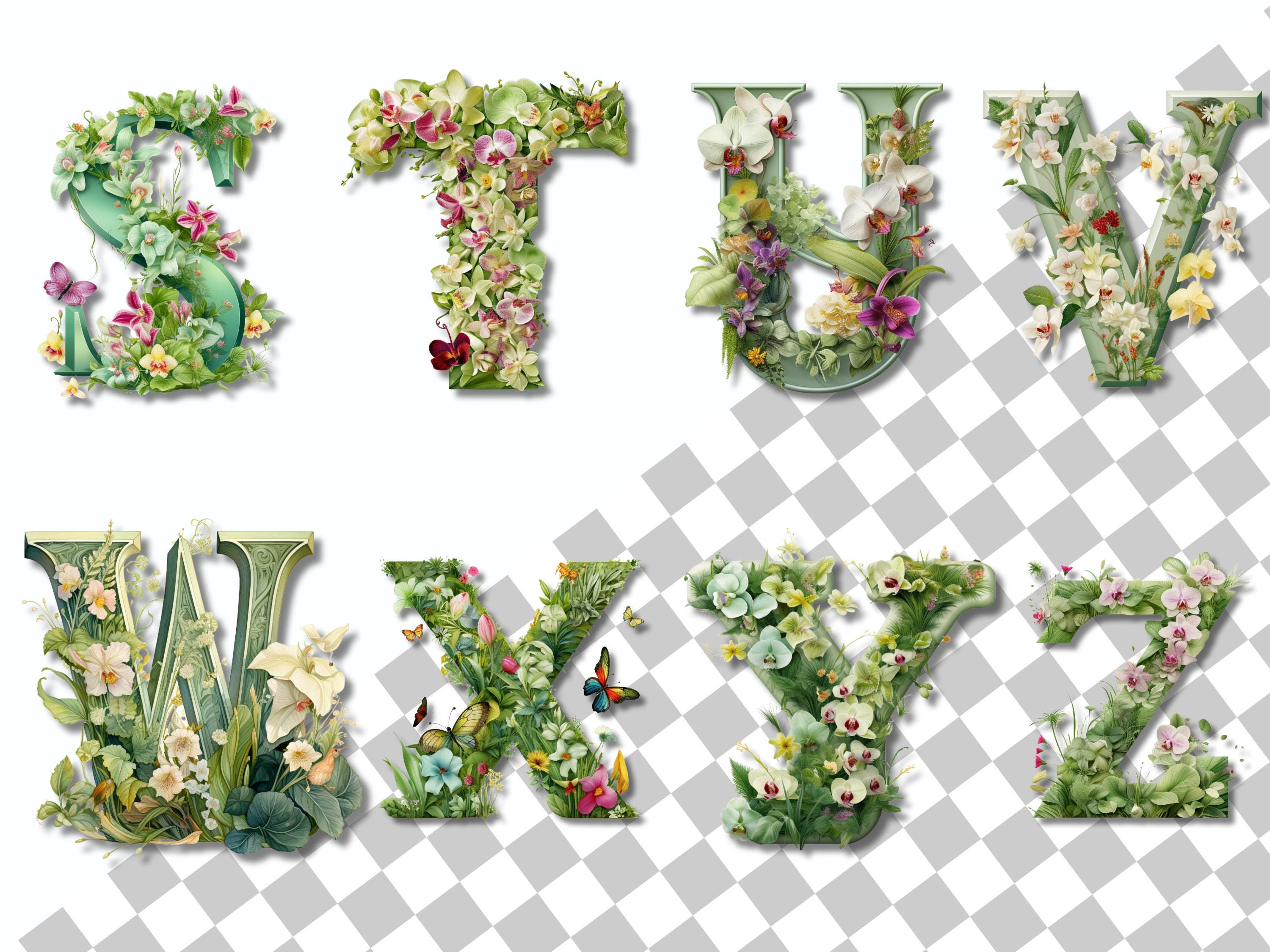 Floral Alphabet Clipart, Sage Green Watercolor Letters A-Z, Green ...