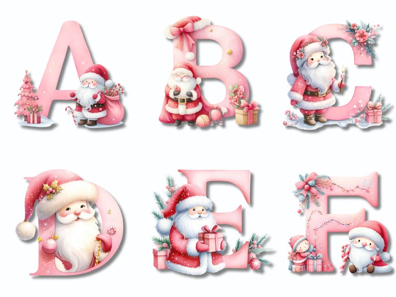 Christmas Alphabet Clipart, Watercolor Christmas Alphabet Png, Santa ...