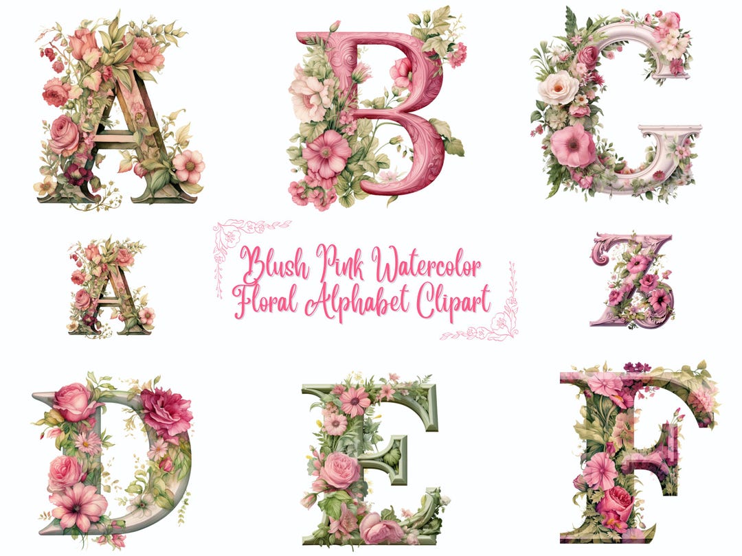 Pink Alphabet Clipart, Watercolor Capital Letters Png, Girly Alphabet ...
