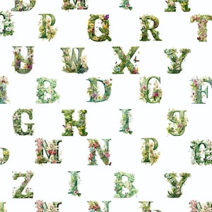 Floral Alphabet Clipart, Sage Green Watercolor Letters A-Z, Green ...