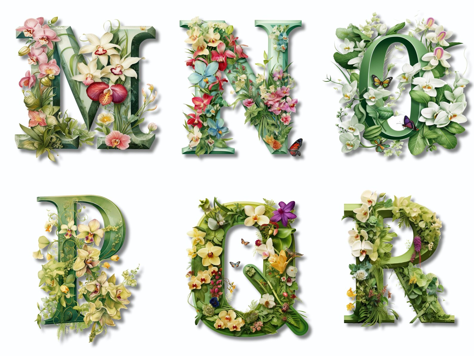 Floral Alphabet Clipart, Sage Green Watercolor Letters A-Z, Green ...