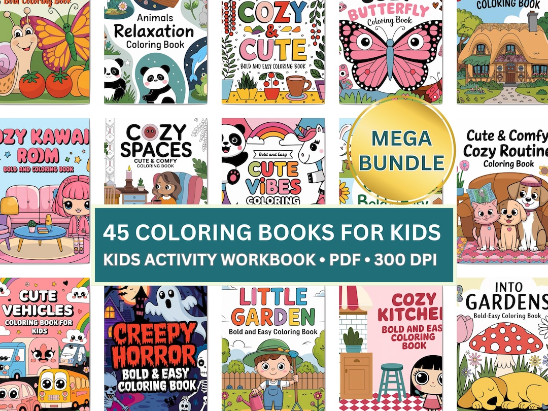Kids Coloring Book Bundle | Printable PDF Coloring Pages for Kids | 45 ...
