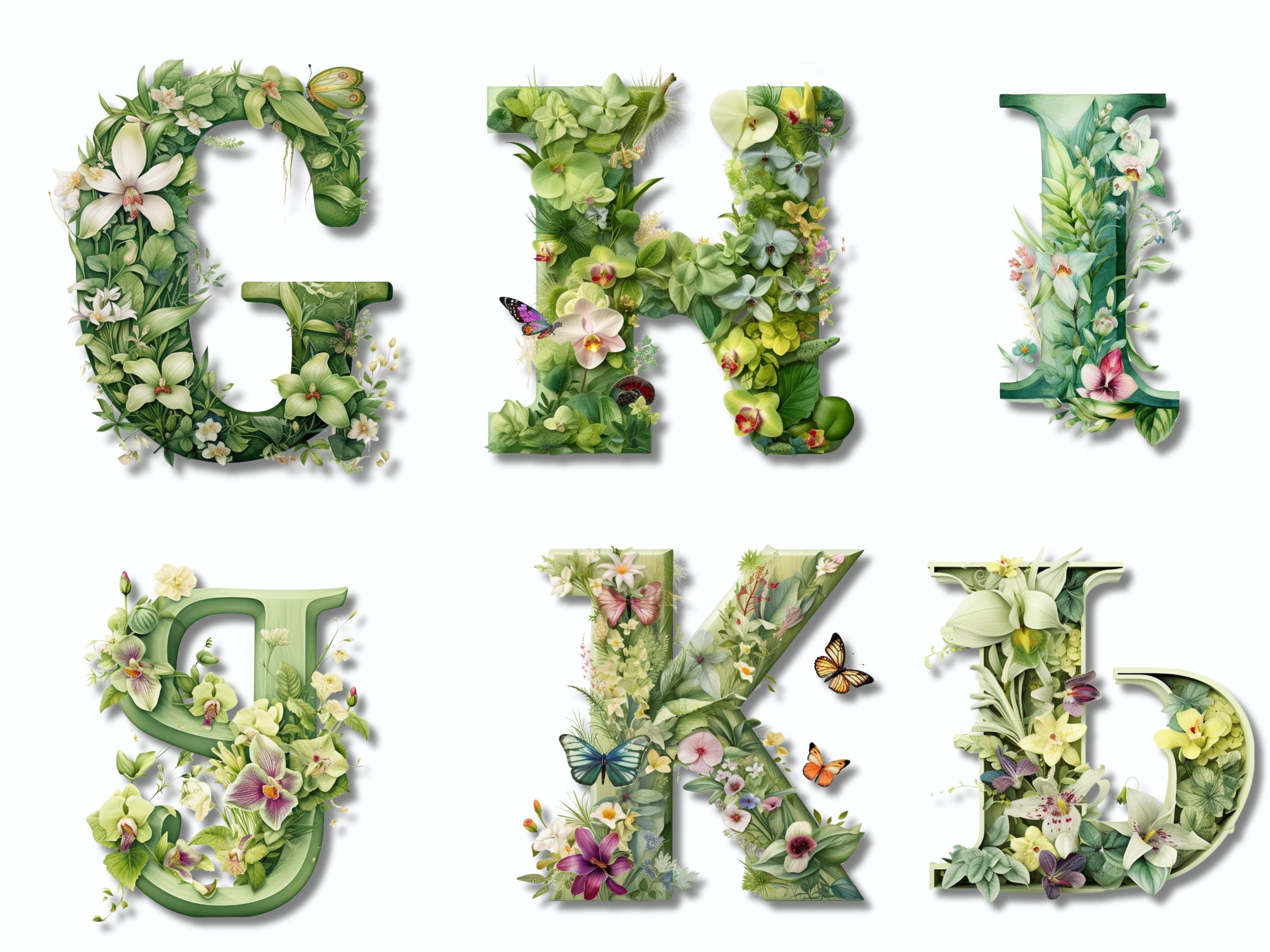 Floral Alphabet Clipart, Sage Green Watercolor Letters A-Z, Green ...